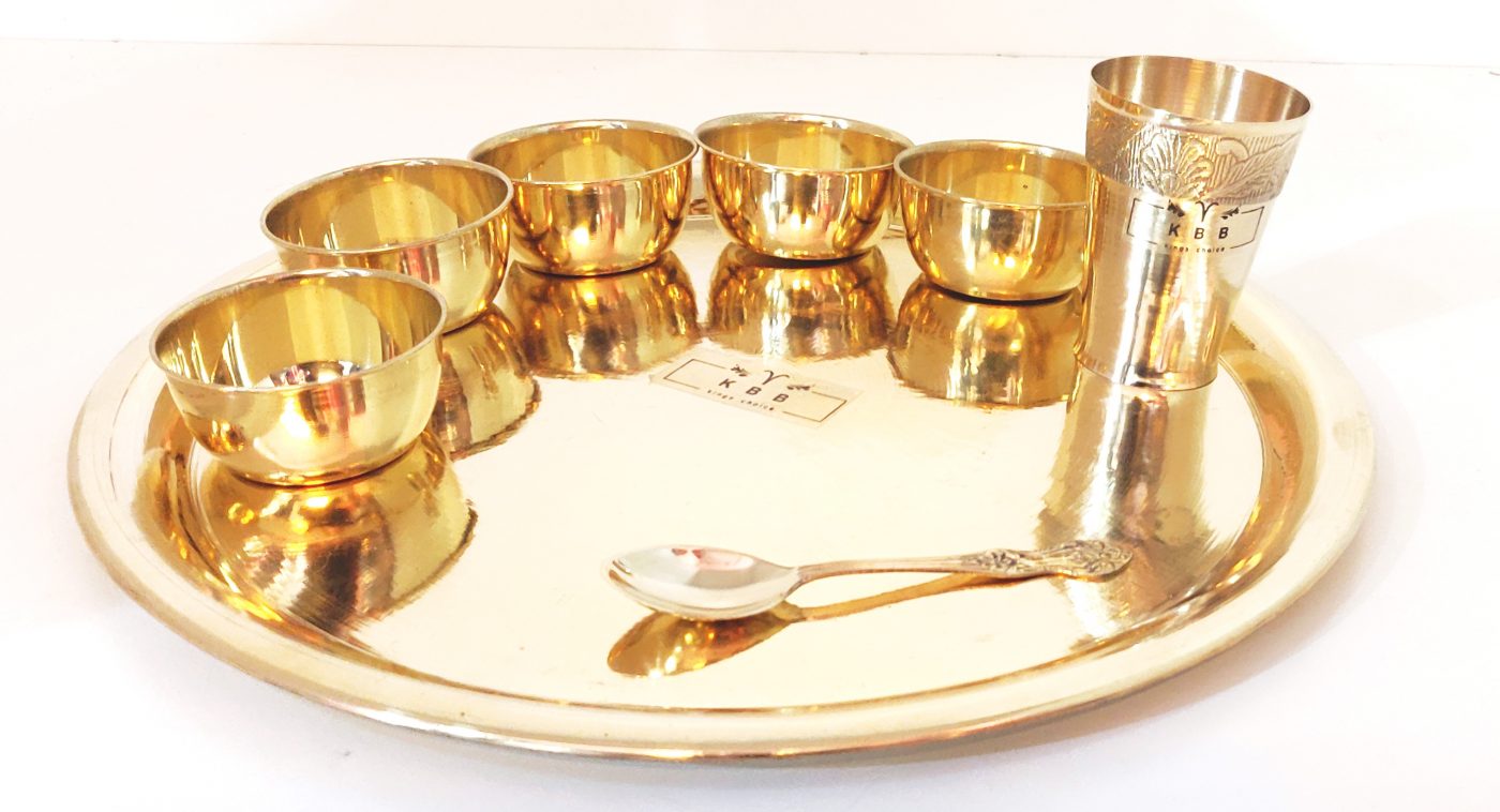 Brass THALI Dinner Set |Plain Design|18 INCH THALI|Special KBB-8 Pieces ...